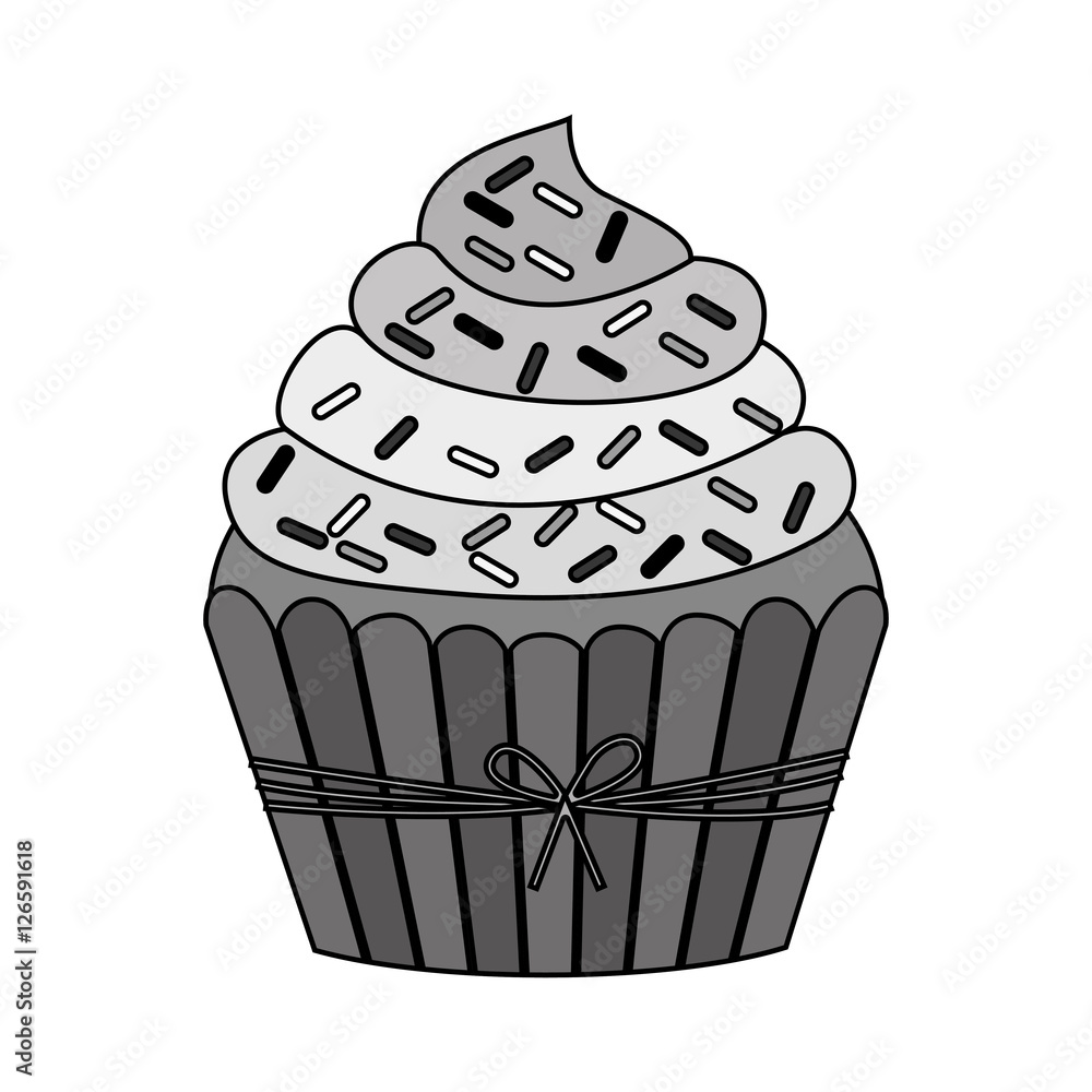 Silhouette Of Sweet Cupcake Dessert With Chips Icon Over White