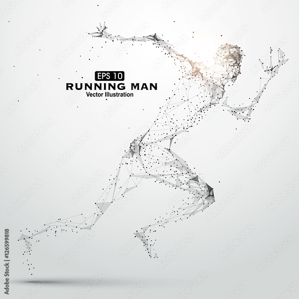 Running Man, points, lines and connected to form, vector illustration ...