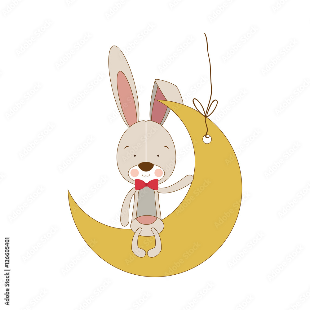 rabbit or bunny on moon shape ornament icon image vector illustration ...