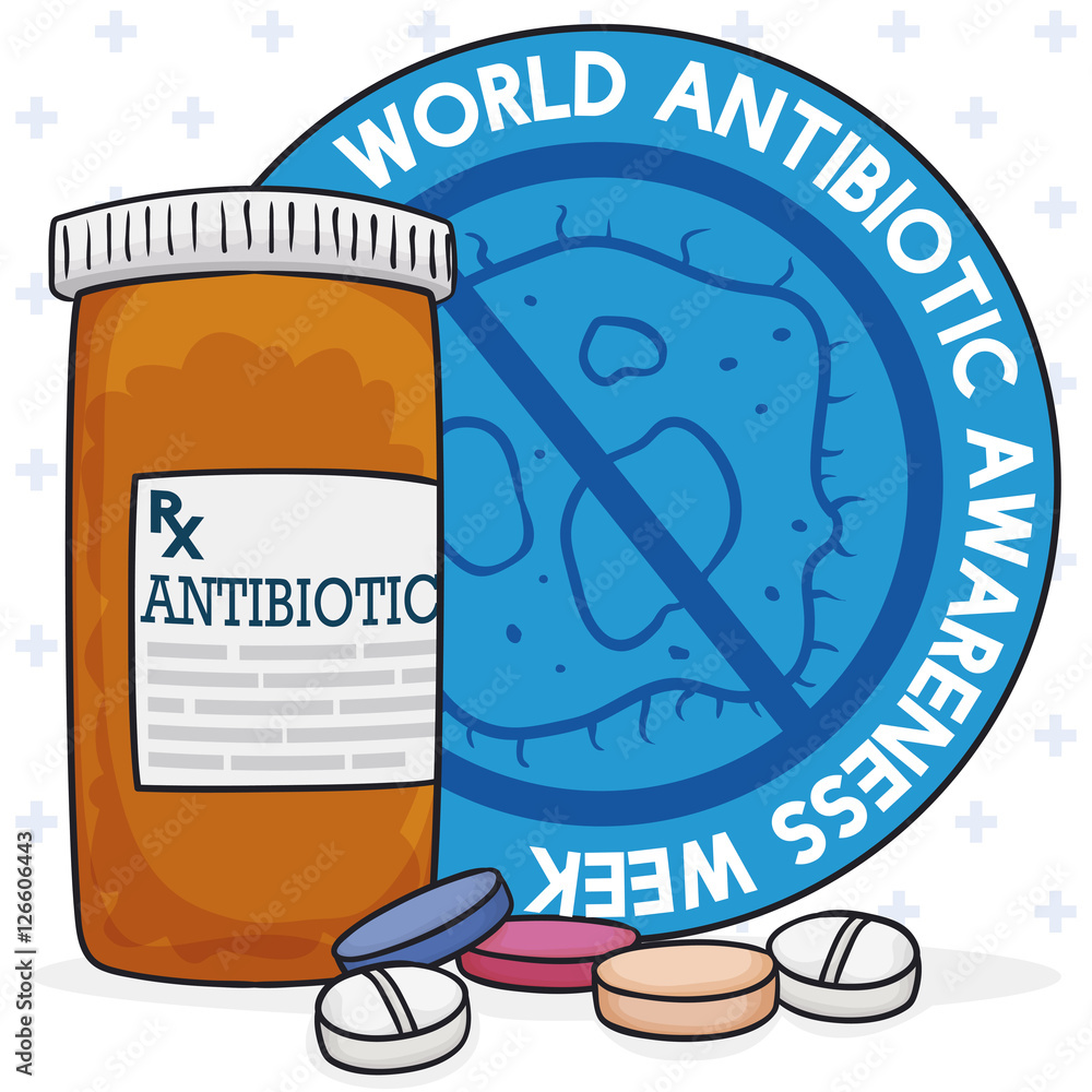 Design for Antibiotic Awareness Week with Antibiotic Pills and Label ...