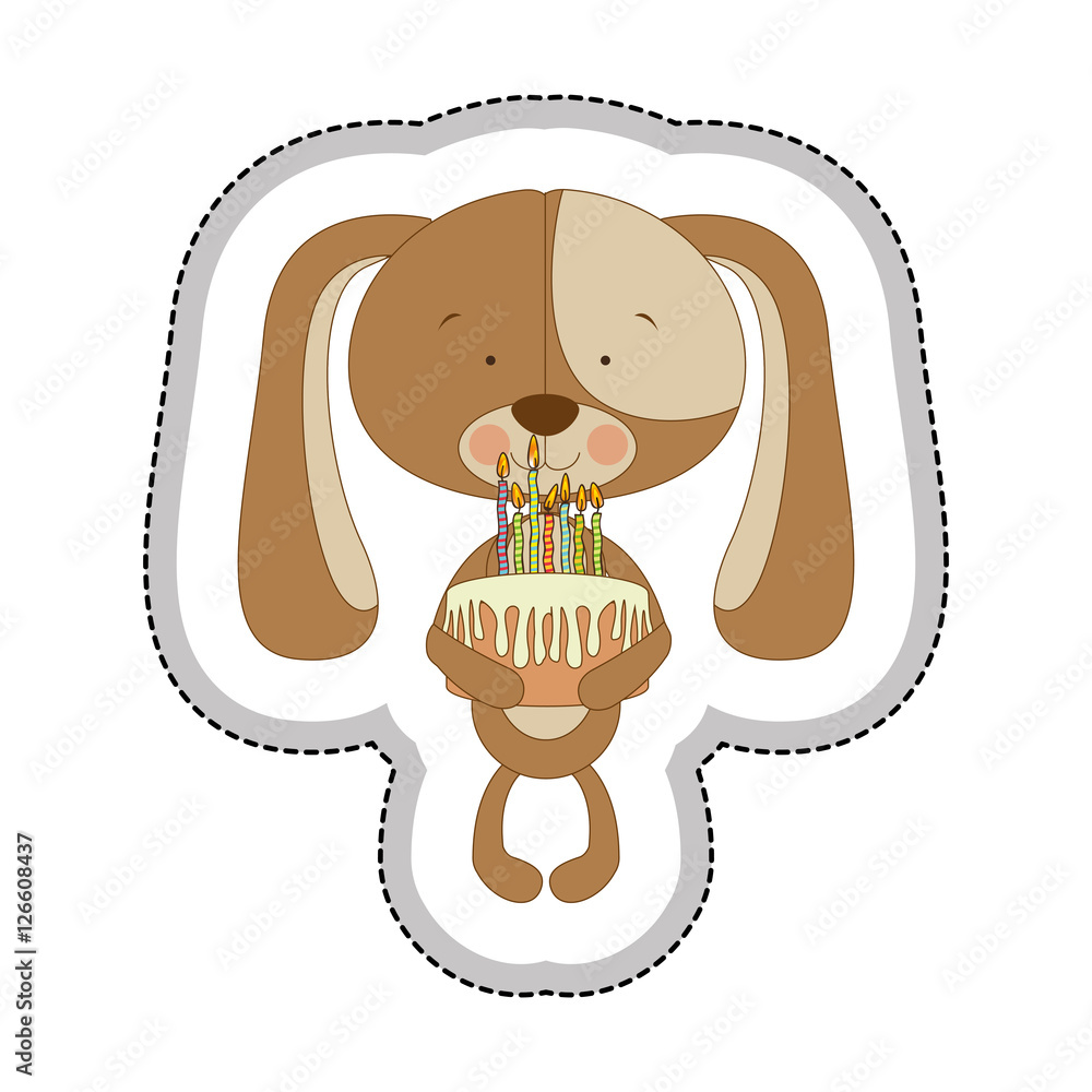 dog cartoon character holding birthday cake icon image vector ...