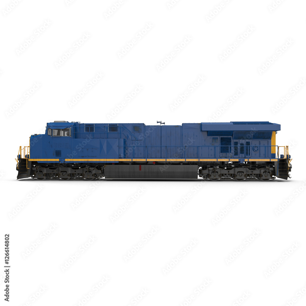 Modern locomotive isolated on white. Side view. 3D illustration Stock ...