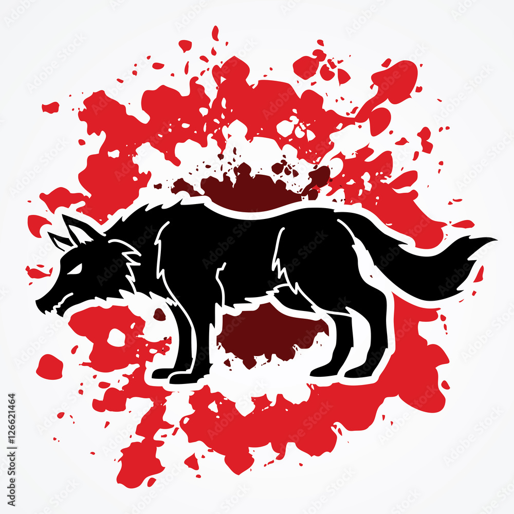 Wolf standing designed on splash blood background graphic vector Stock ...