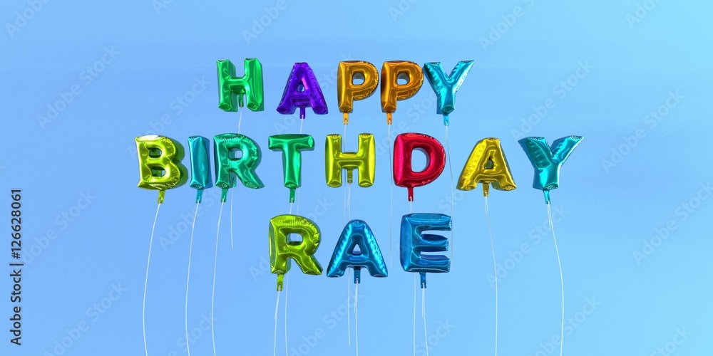 Happy Birthday Rae card with balloon text - 3D rendered stock image ...