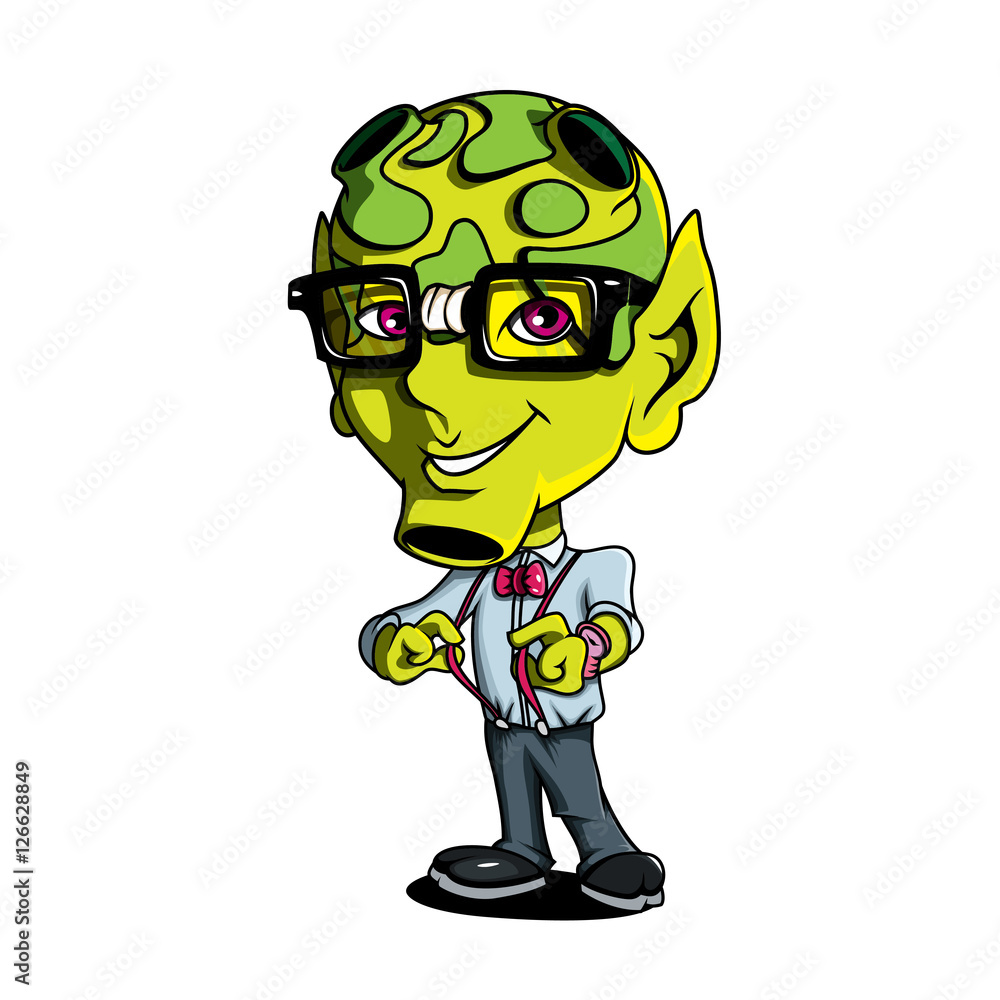 Funny Geek Nerd Cute Cartoon Alien Green Humanoid Creature Character ...