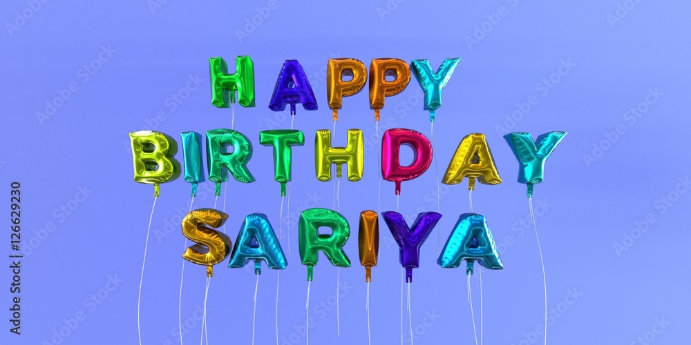 Happy Birthday Sariya card with balloon text - 3D rendered stock image ...
