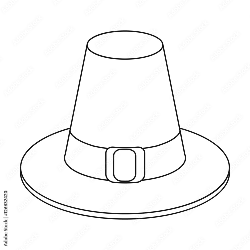 Pilgrim hat icon in outline style isolated on white background ...