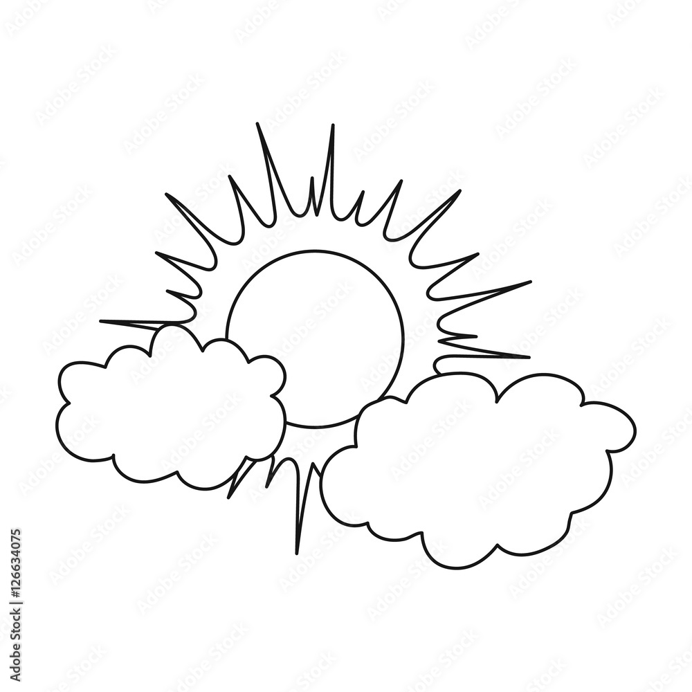 Cloudy weather icon in outline style isolated on white background ...