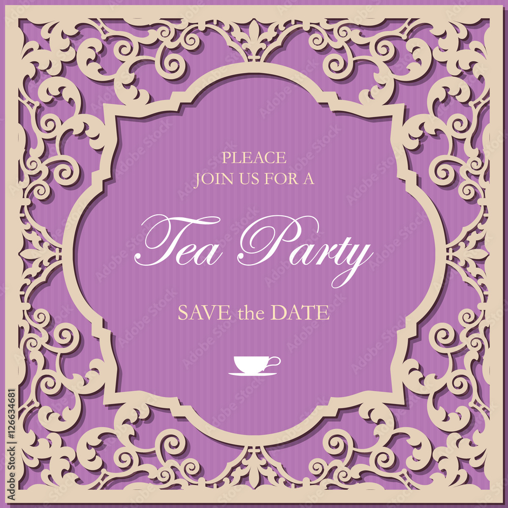 Wedding invitation card template with laser cutting filigree frame ...