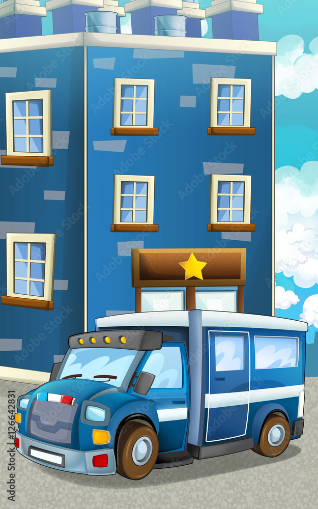 Cartoon happy and funny police car - van - illustration for children ...