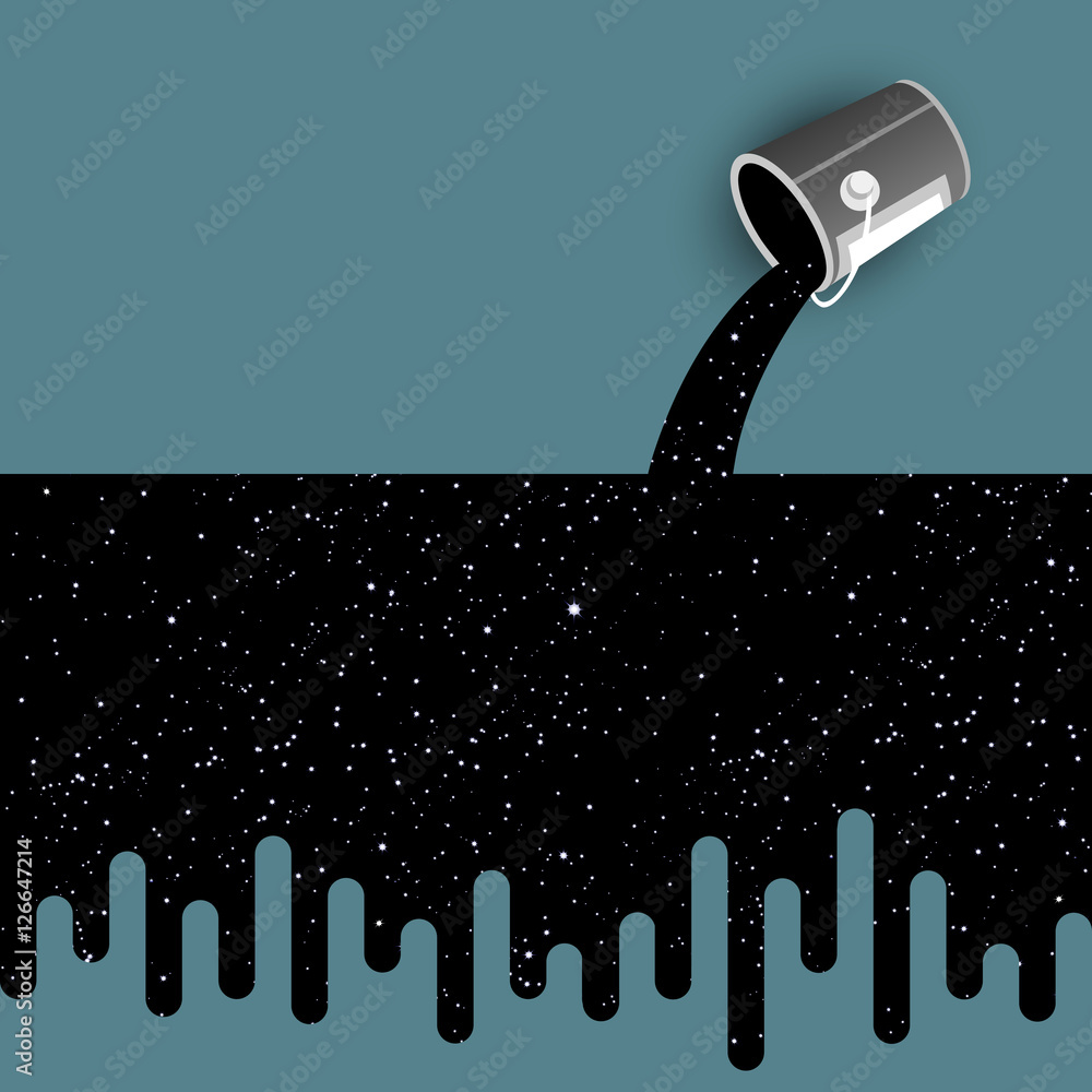 Spilled Paint pouring from bucket and Starry night sky Stock Vector ...