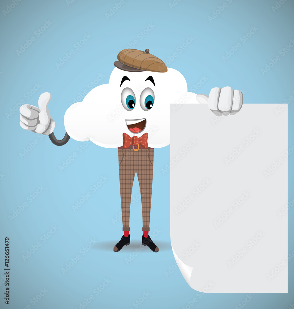 Cartoon Cloud Character Holding Blank Paper Stock Vector | Adobe Stock