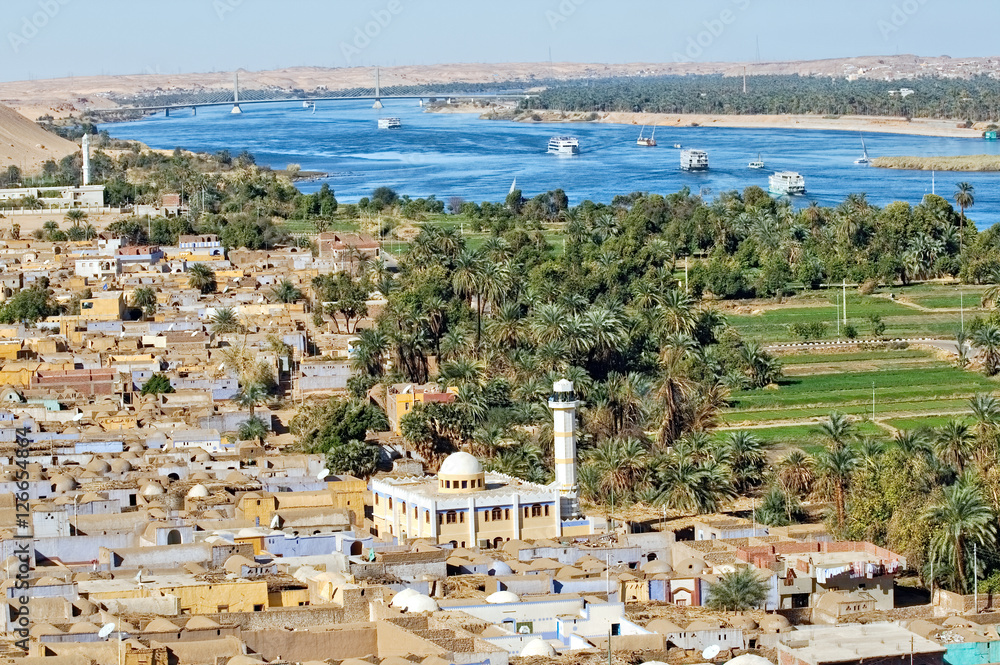 Overview of Nubian village with Nile River in the background Stock ...