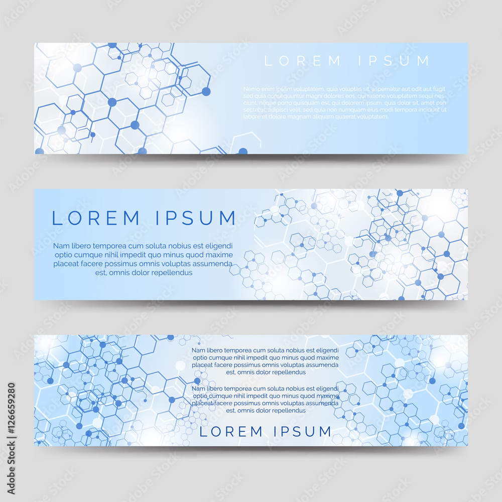 Chemical horizontal banners template with molecular ctructure. Vector ...