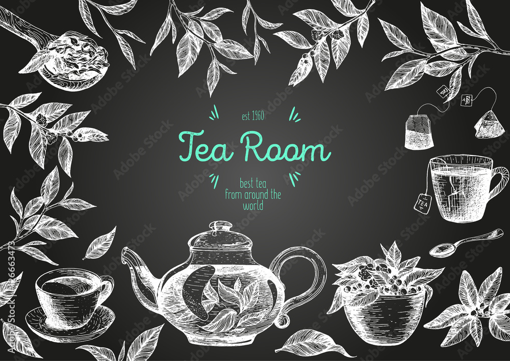 Vector illustration for Tea Shop. Vector card design with tea. Poster ...