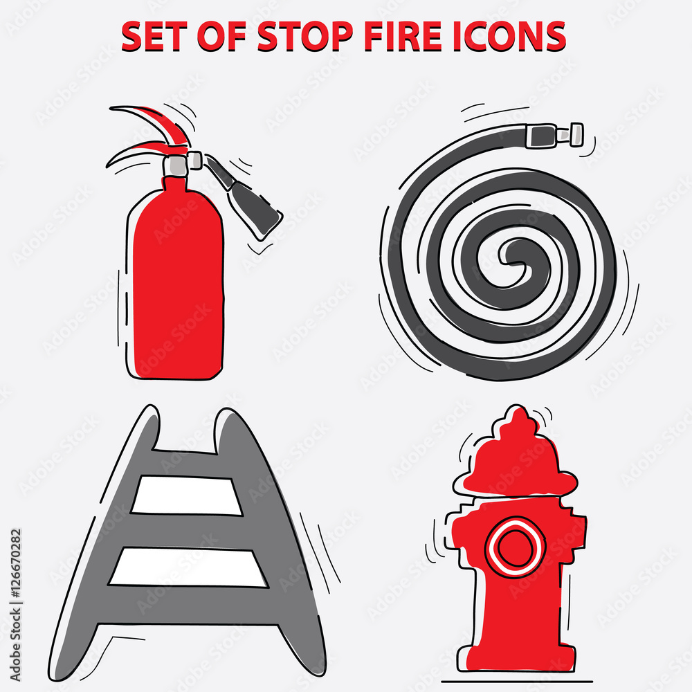 set of stop fire symbols (be aware, be ready, be prepare, save lives ...
