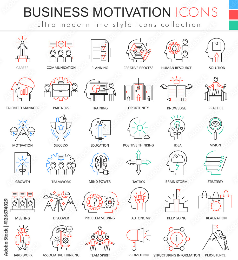 Vector Business motivation ultra modern color outline line icons for ...