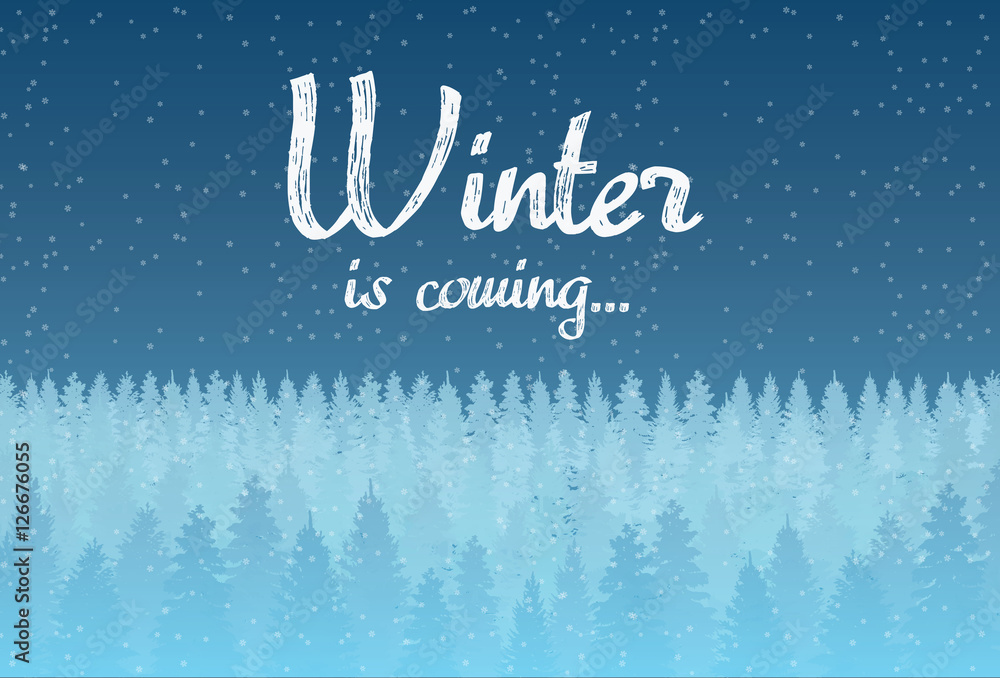 Falling snow vector. Winter snowfall in the forest woods. Winter is ...