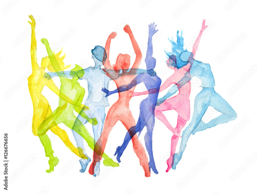 Watercolor dance set on white background. Dance poses. Healthy ...