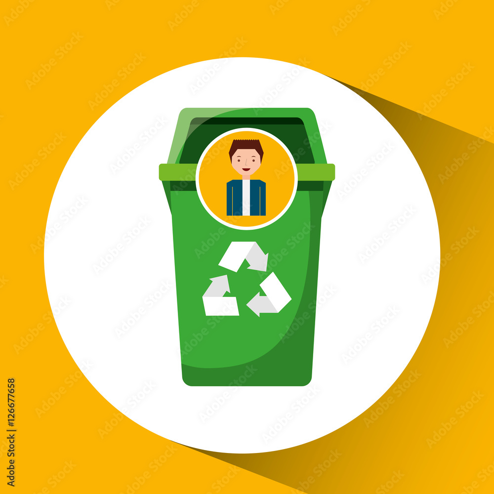 cute boy recycle ecology icon trash can vector illustration eps 10 ...