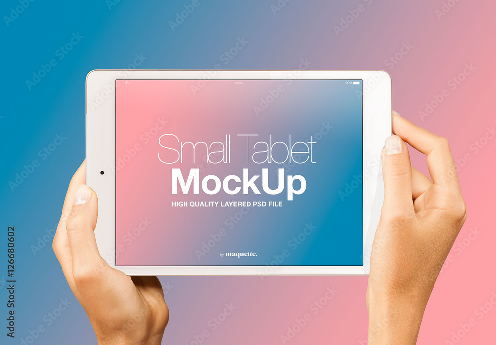 Hands with Tablet on Gradient Background Mockup 8 Stock Template ...
