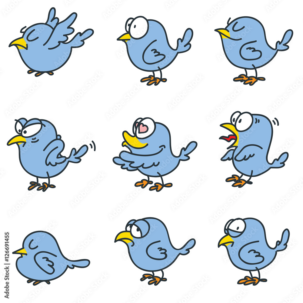 Set of funny birds isolated on white background. Doodle vector ...