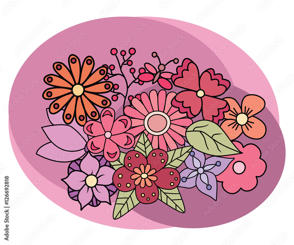 Flowers design set. Cartoon free hand draw doodle vector illustration ...
