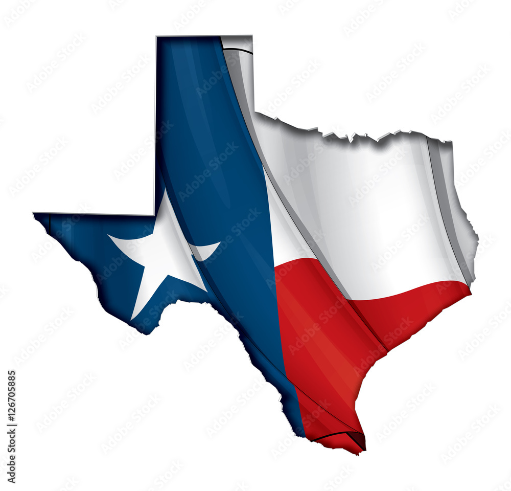 Texas Cut Out Map Inner Shadow with Flag Underneath Stock Vector ...