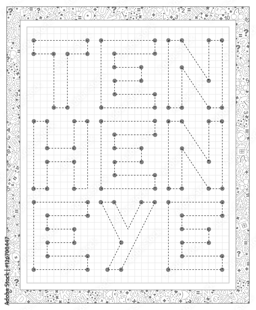 Black and white worksheet on a square paper. Join the points by ...