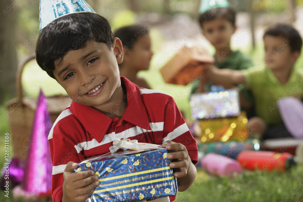 birthday boy with present Stock Photo | Adobe Stock