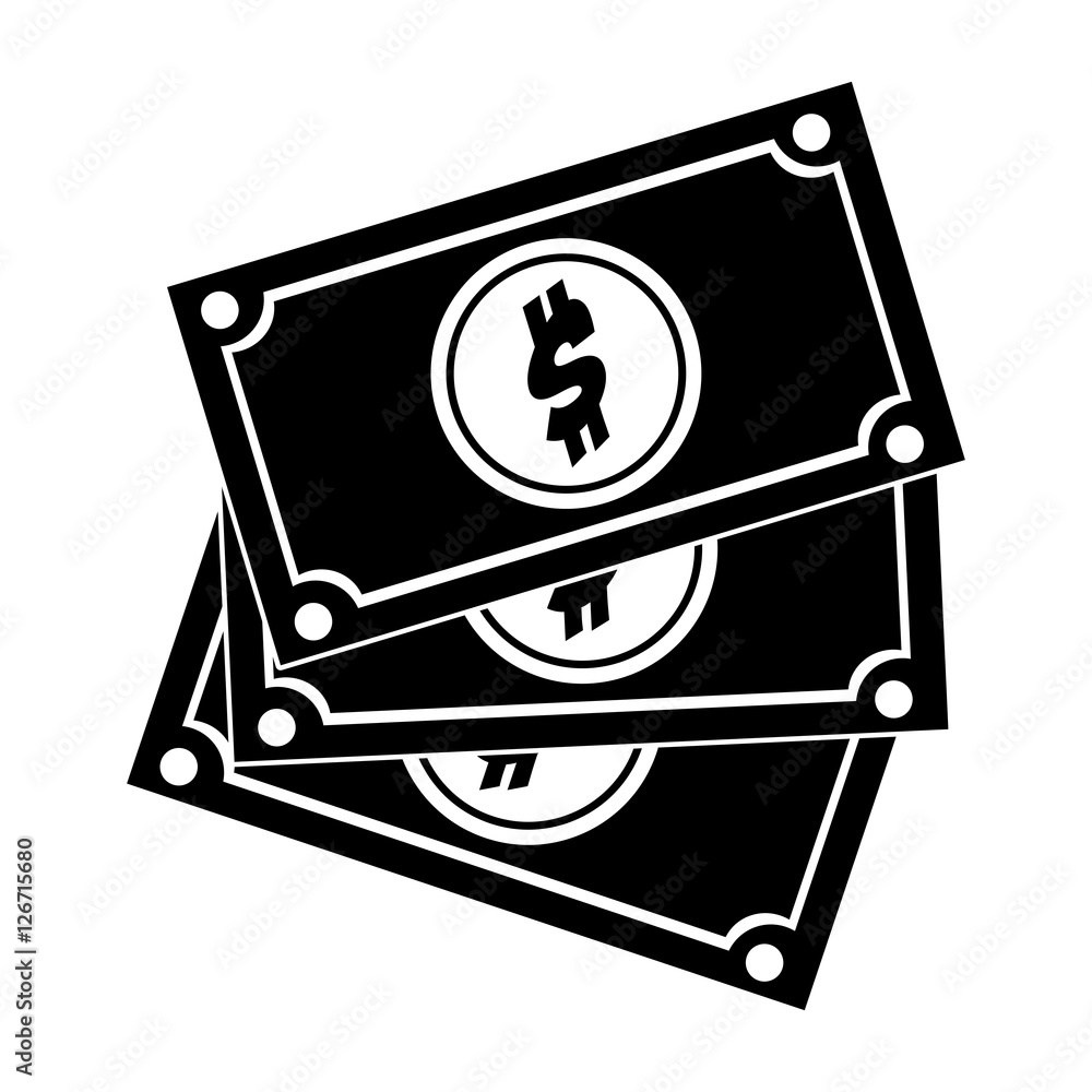 silhouette of money bills icon over white background. vector ...