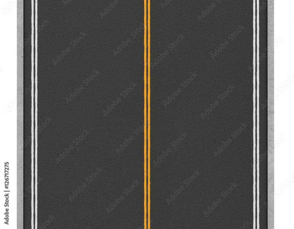 Rendering of lonely two-way asphalt road, isolated on white background ...