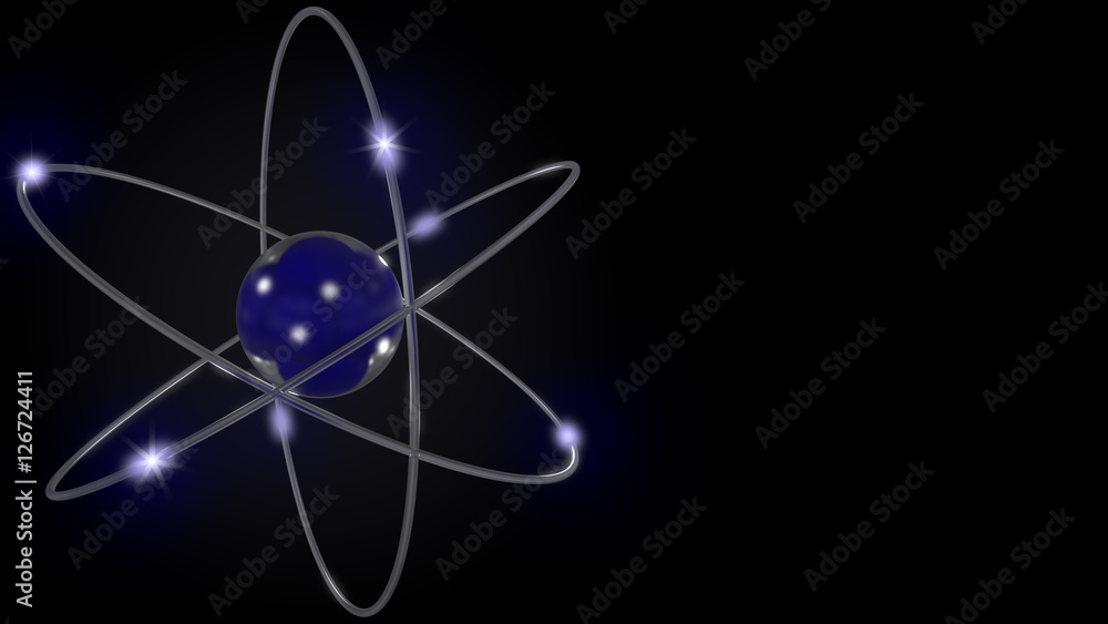 Blue stylized atom and electron orbits. Scientific background with free ...