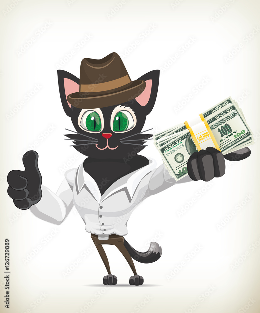 Cartoon Character Cat Holding Money Stock Vector | Adobe Stock