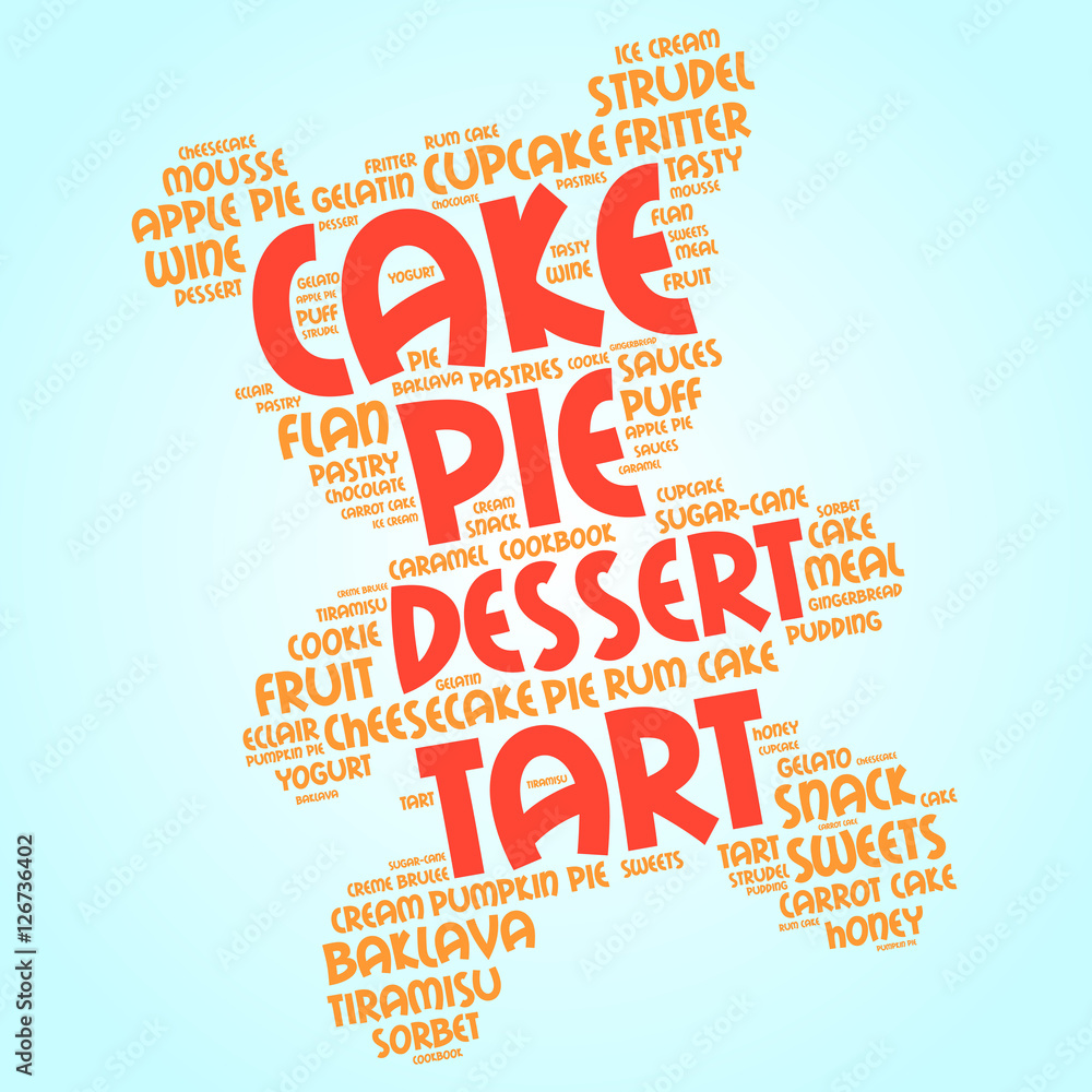 Cake. Word cloud, teddy bear, gradient blue background. Give the gift of joy. Stock Vector ...