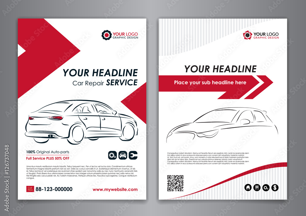A5, A4 service car business layout templates. Auto repair Brochure ...