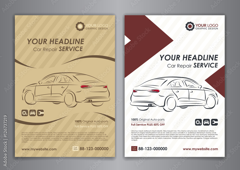 A5, A4 set car repair service business layout templates, automobile ...