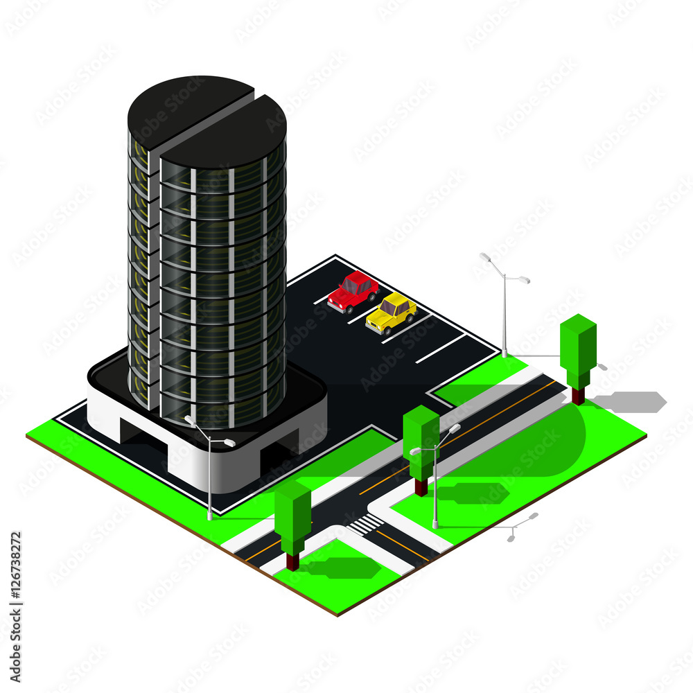 Isometric business center building with transparent windows. 3d real ...
