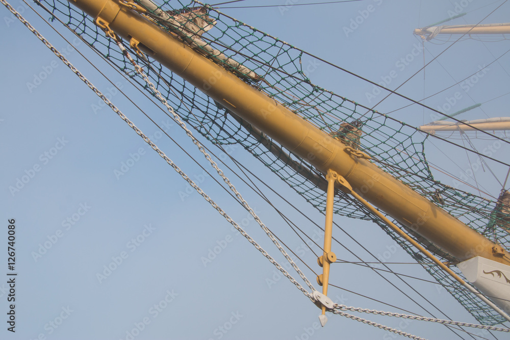 Vintage sailing ship mast ropes and tackle, Tall ship rigging mast ...