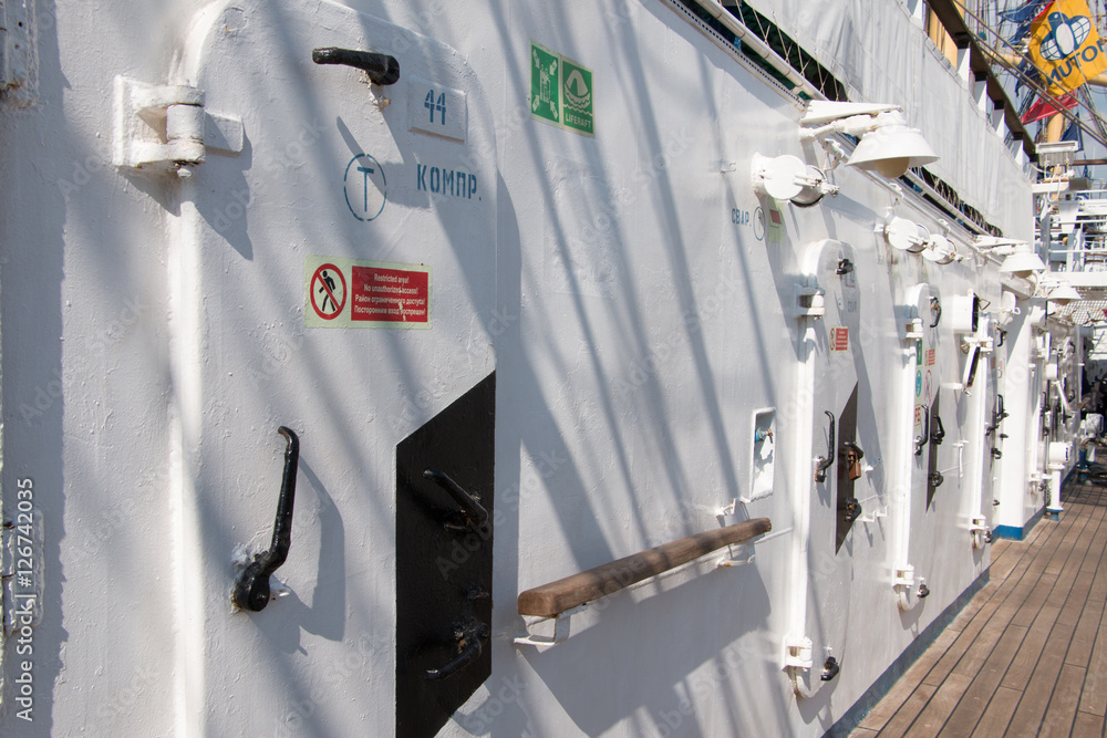 Water tight door on a ship, Exit door, emergency door. Stock Photo ...
