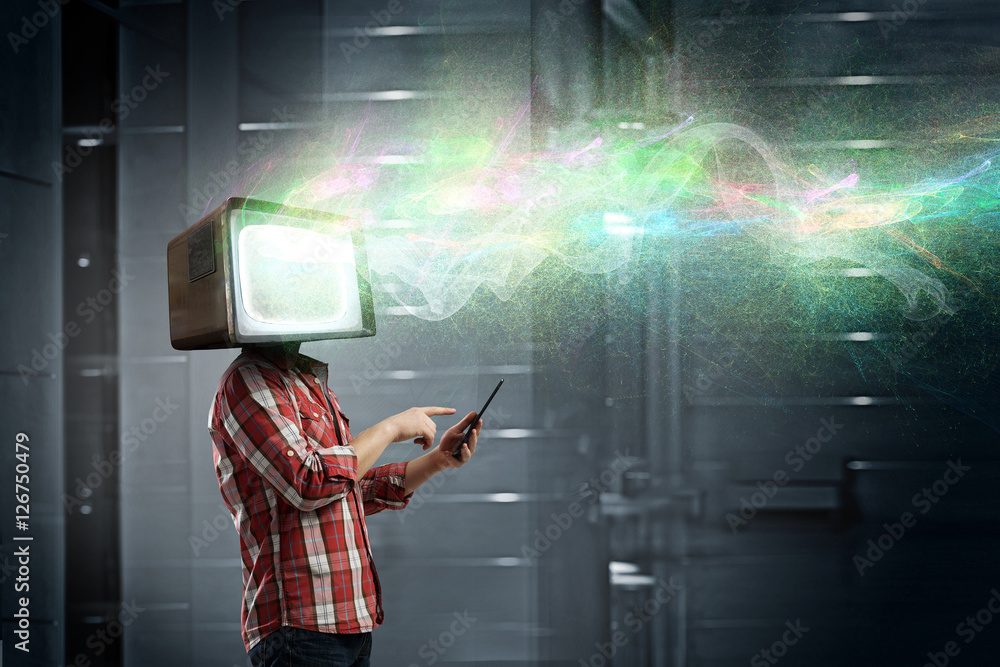 Problem of television addiction . Mixed media Stock Photo | Adobe Stock