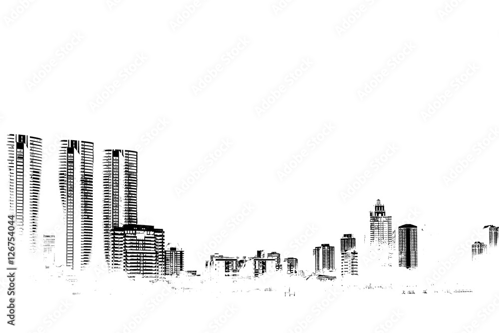 City / Silhouette of city on white background. Digital retouch. Stock ...