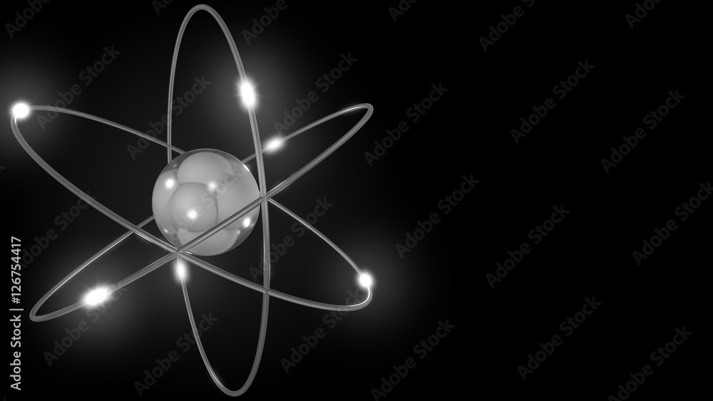 Grey stylized atom and electron orbits. Scientific background with free ...