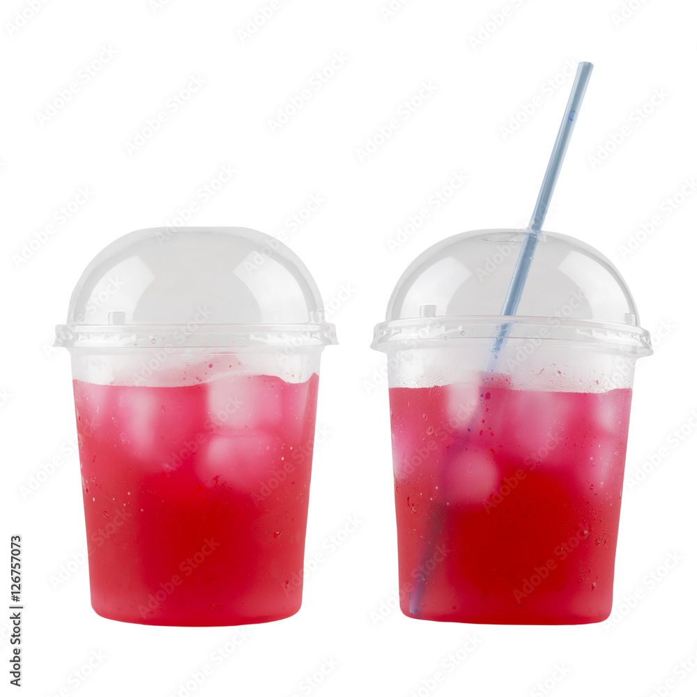 red water with ice in a cup isolated on white background Stock Photo ...