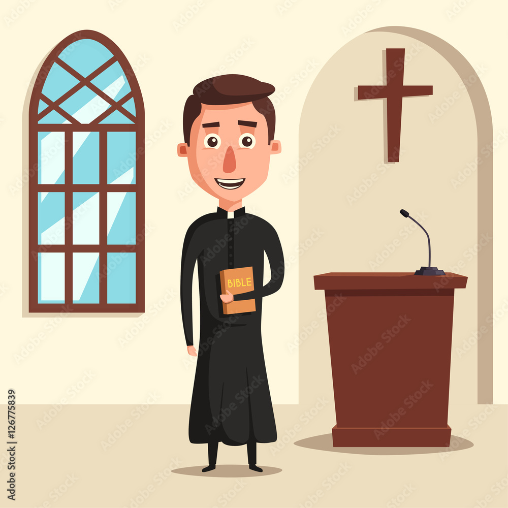 Young catholic priest. Cartoon vector illustration. Stock 벡터 | Adobe Stock