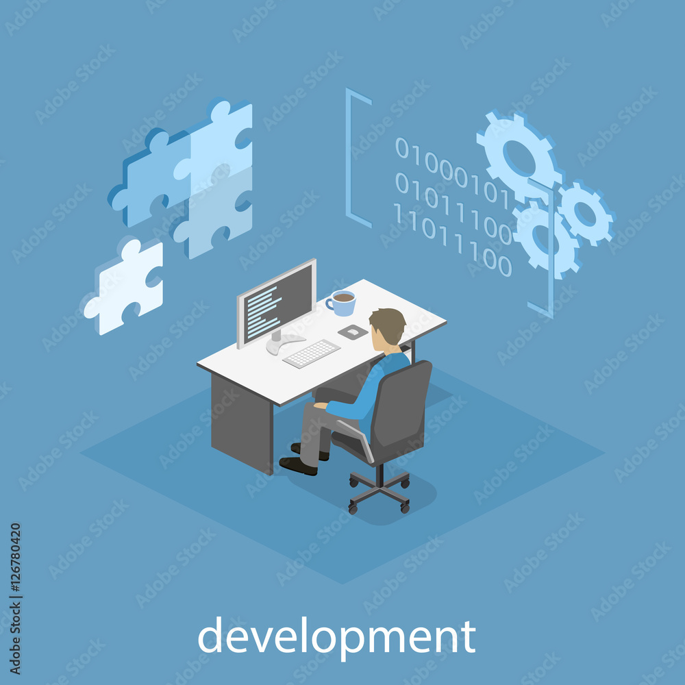 Flat 3D vector isometric concept illustration of office software ...