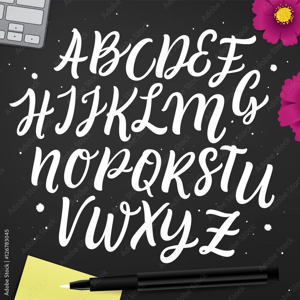 Hand drawn ABC set. Brush painted letters. Handwritten script alphabet ...