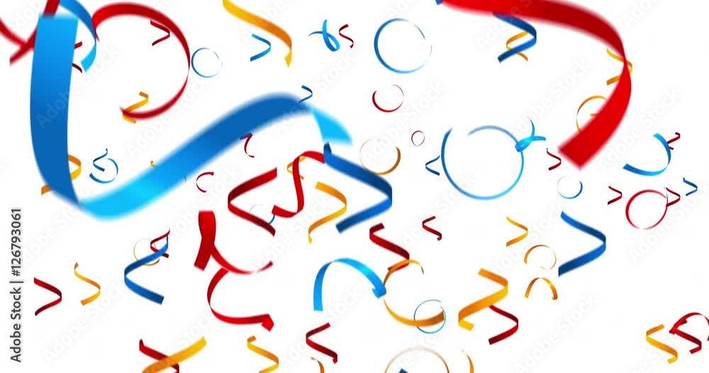 Animation of colorful falling spiral confetti on white background ...