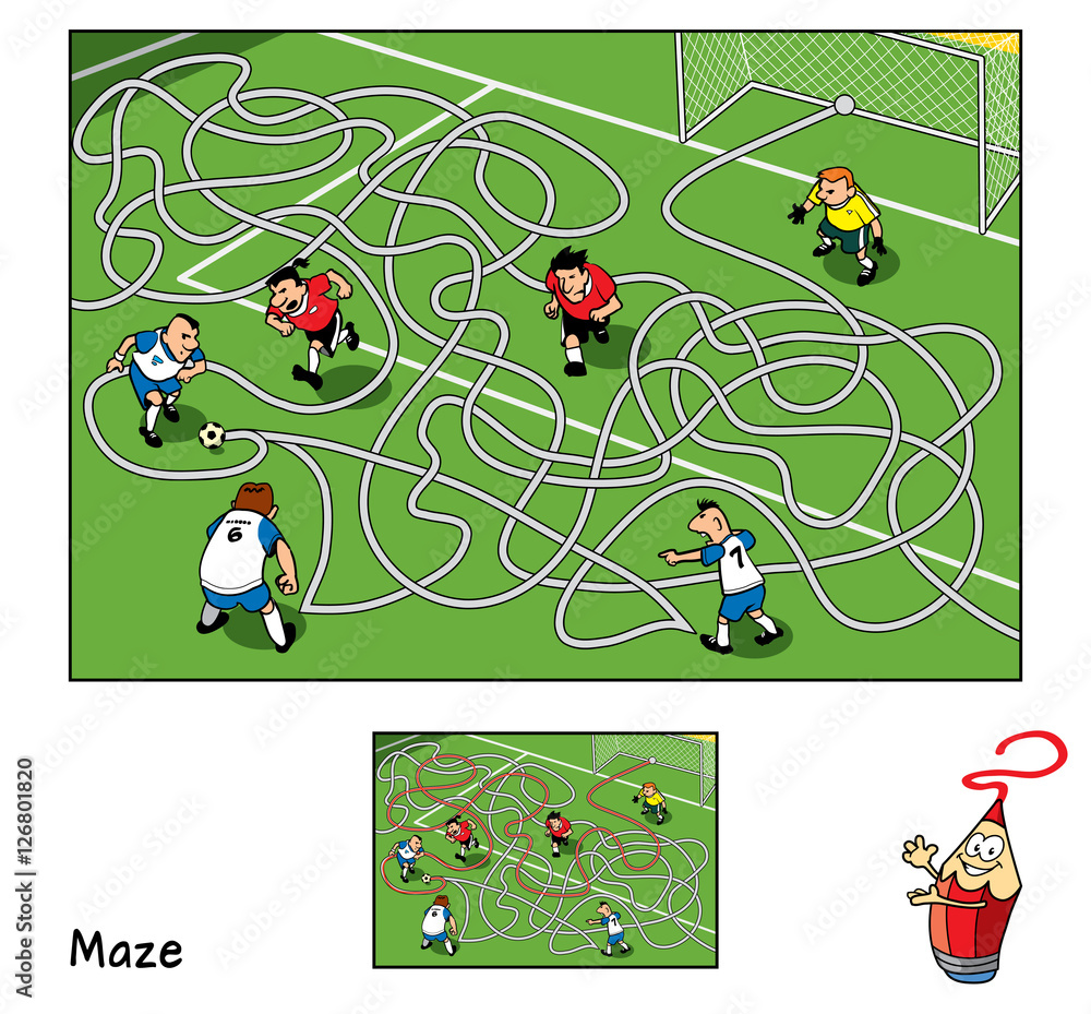 Football match. Educational maze game for children. Vector illustration ...