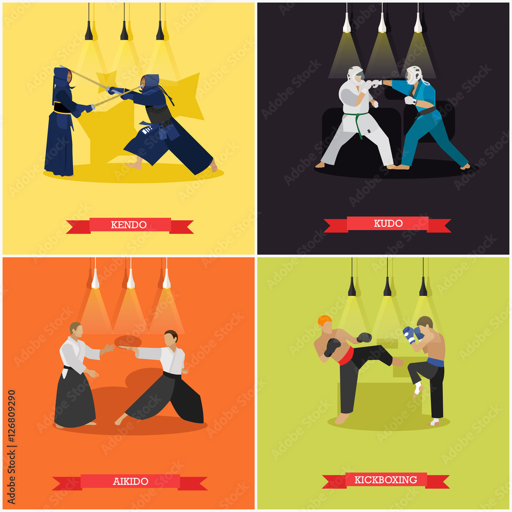 Vector set of martial arts, flat design Stock Vector | Adobe Stock